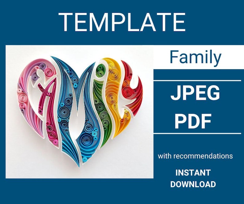 Quilling Template for Family Heart, Paper Art Project PDF Pattern ...