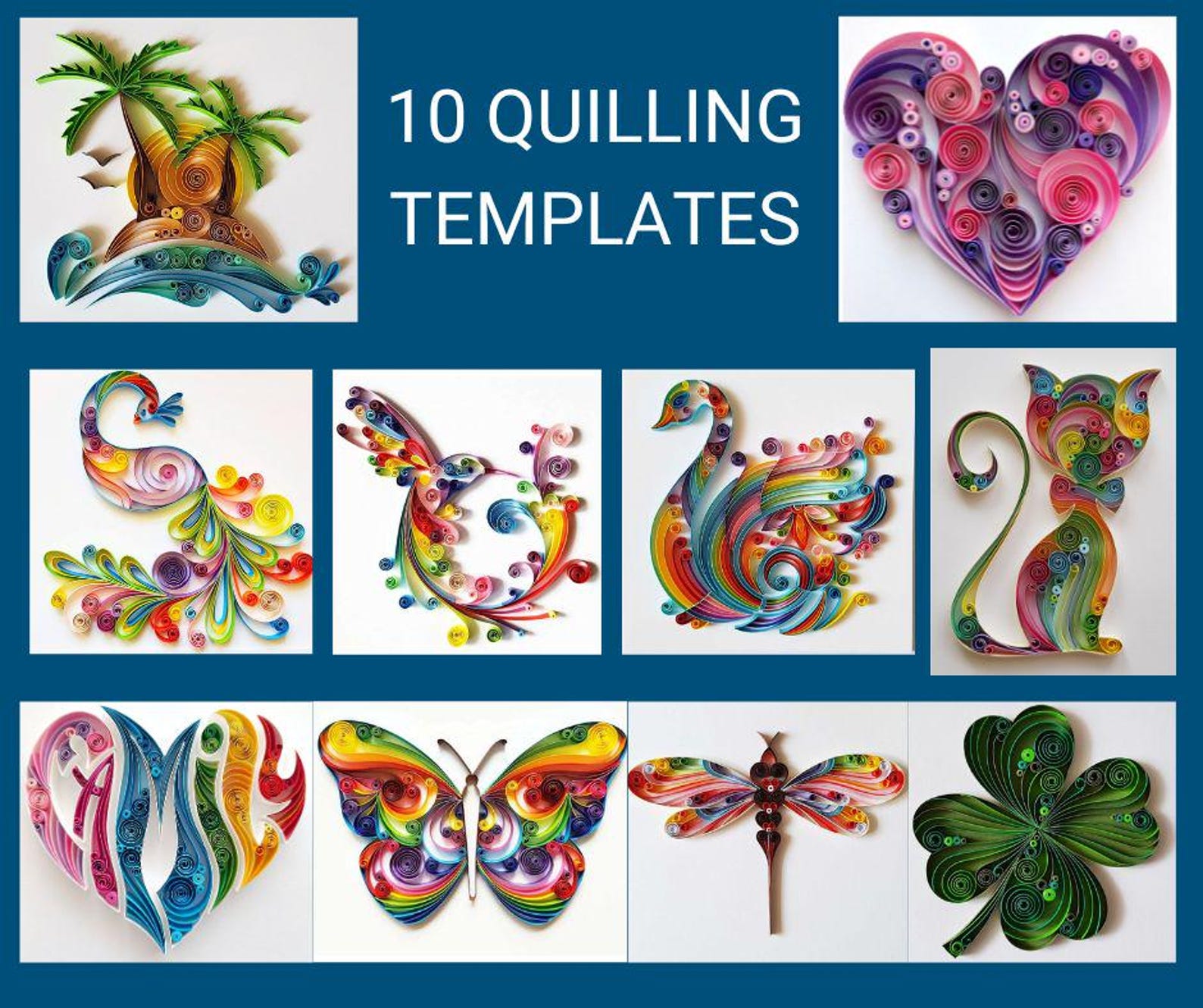 10 Quilling Templates for Beginners, Paper Art Project PDF Pattern ...