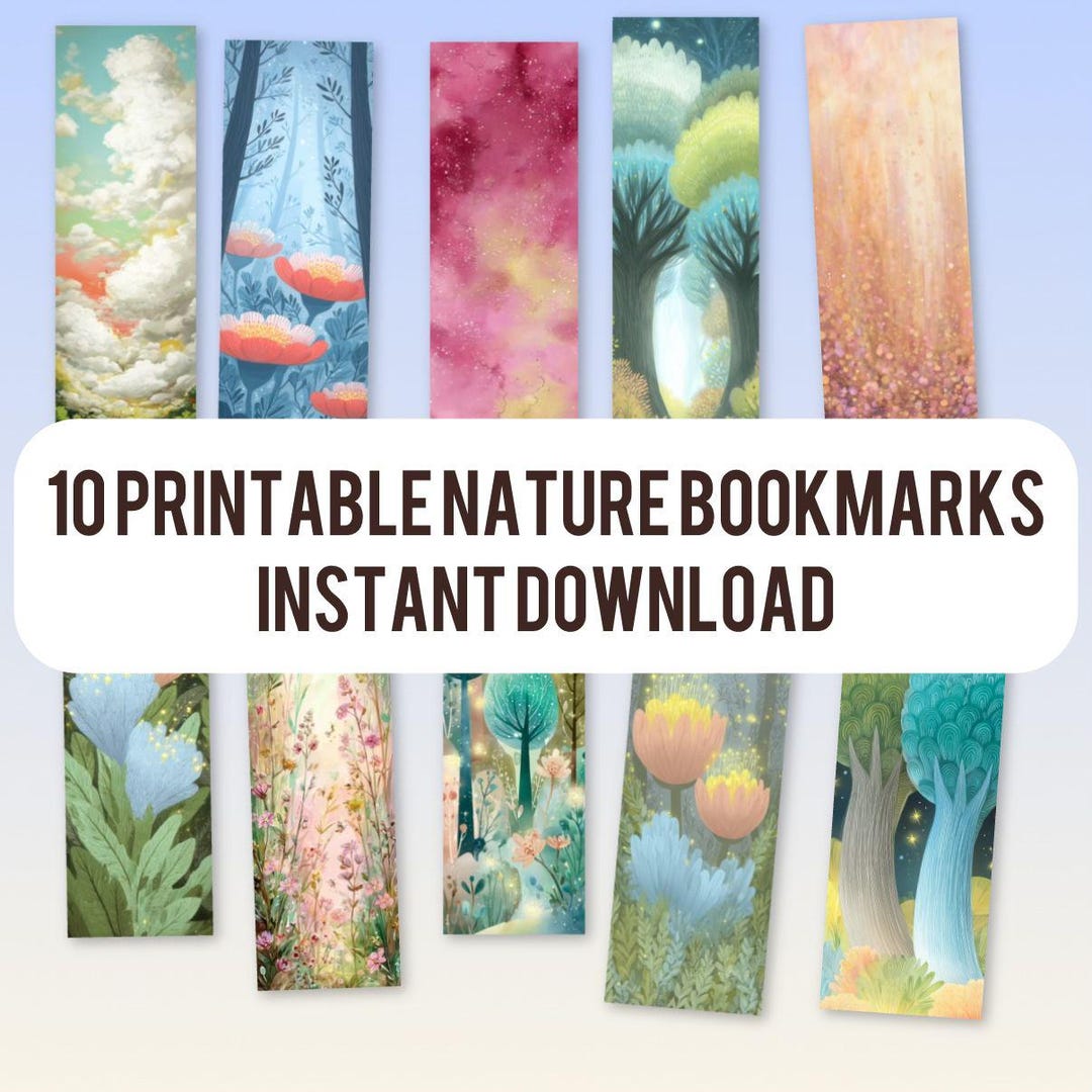 Printable Nature Bookmarks Set of 10 | Dreamy Trees Clouds Abstract Art ...