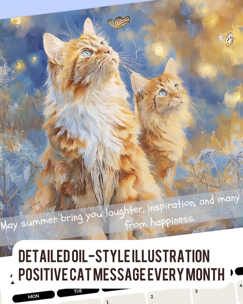 2026 Cat Wall Calendar • A3 Printable • Cute Kitten Art • Monthly ...