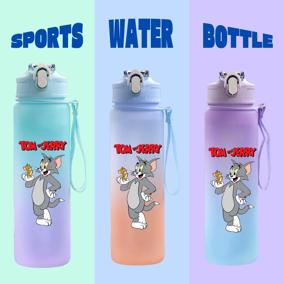 Cartoon Cat and Mouse Water Flask With Strap, Leakproof Reusable ...