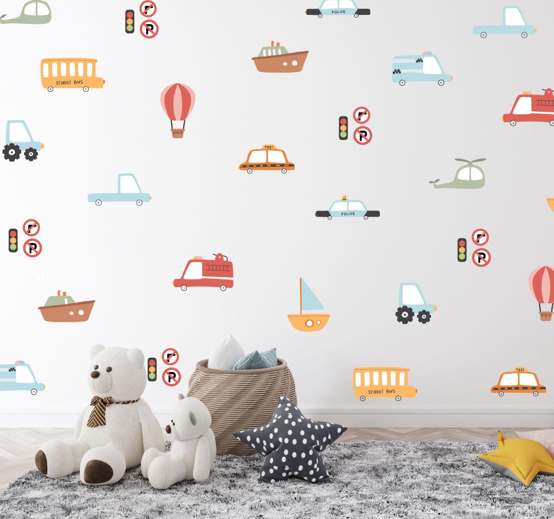 Car Firetruck Police Helicopter Vehicle Transportation Wall Decals ...