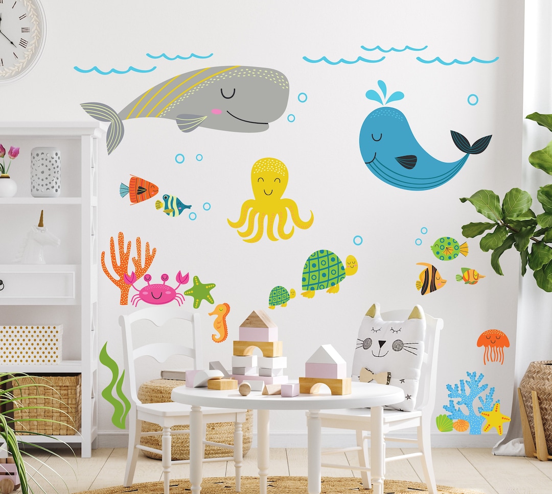 Under the Sea Decal, Ocean Wall Decals, Fish Crab Turtle, Kids Decals ...