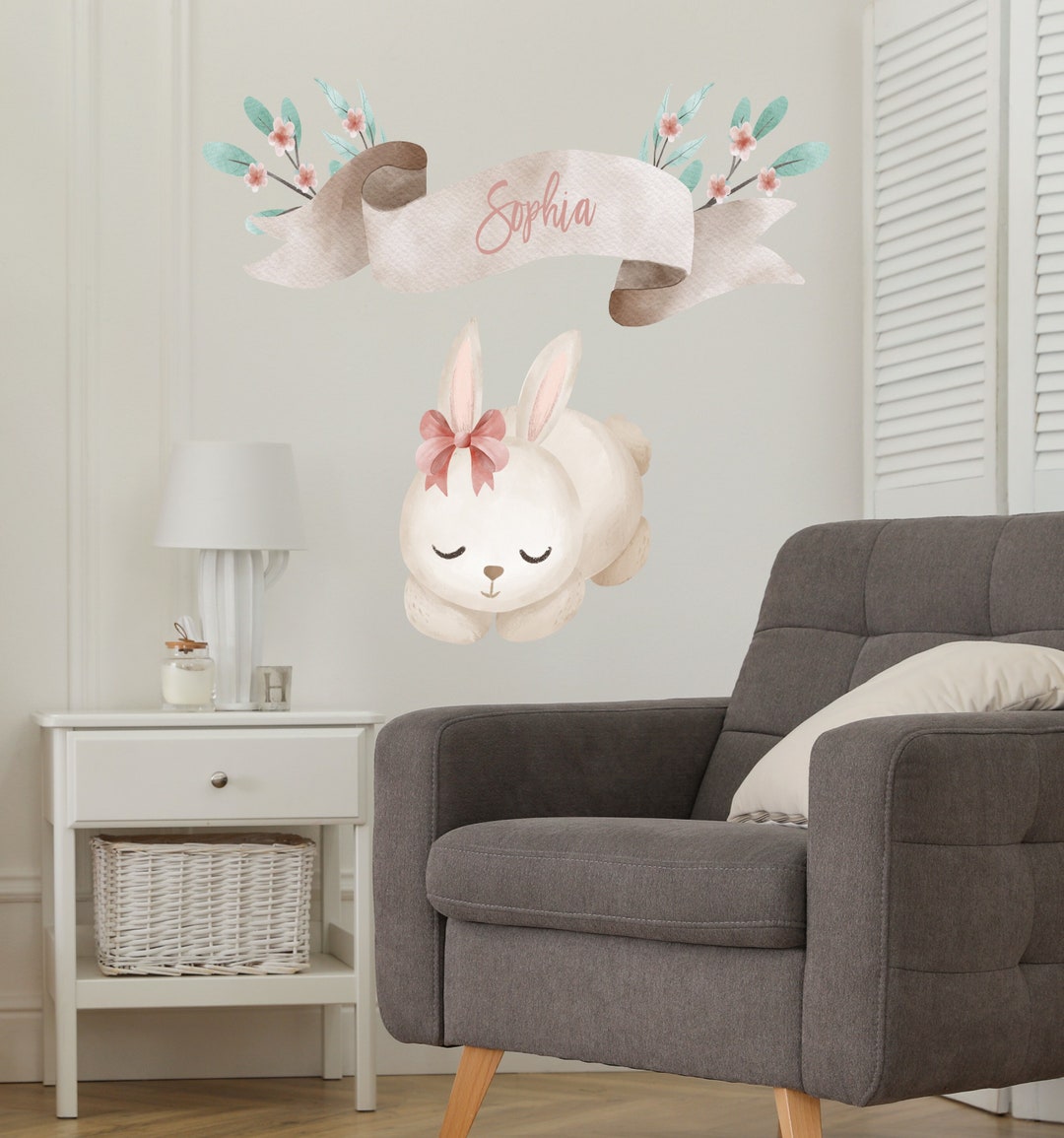 Bunny Decal, Monogram Wall Decal, Name Decal, Kids Nursery Decor ...