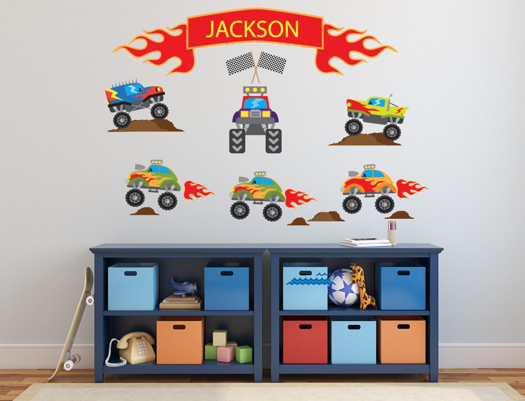 Monster Truck Decals, Boys Truck Wall Decal, Truck, Wall Stickers, Wall Decals, Monogram Name ...