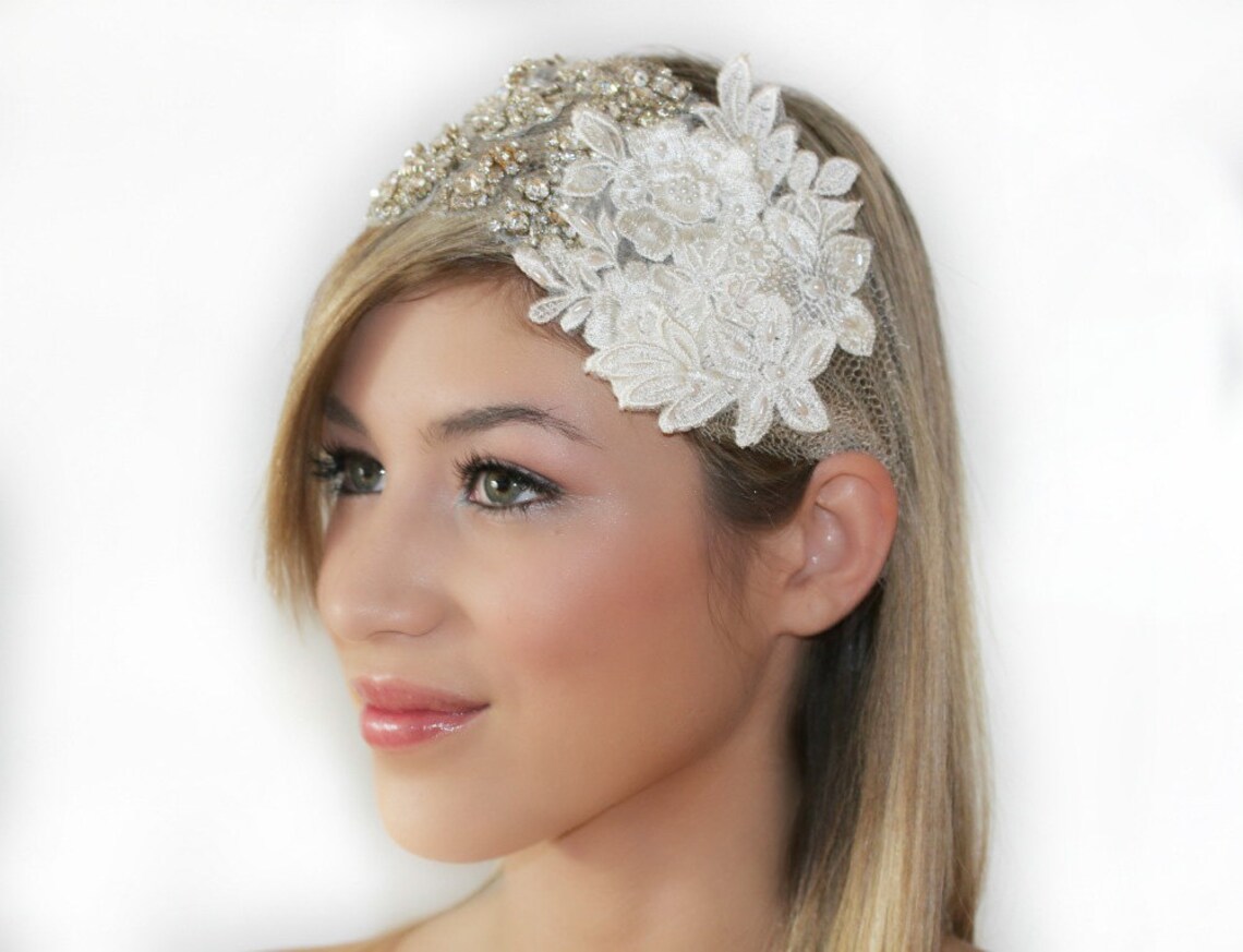 Crystal and Lace Flower Head Piece Ready to Ship - Etsy