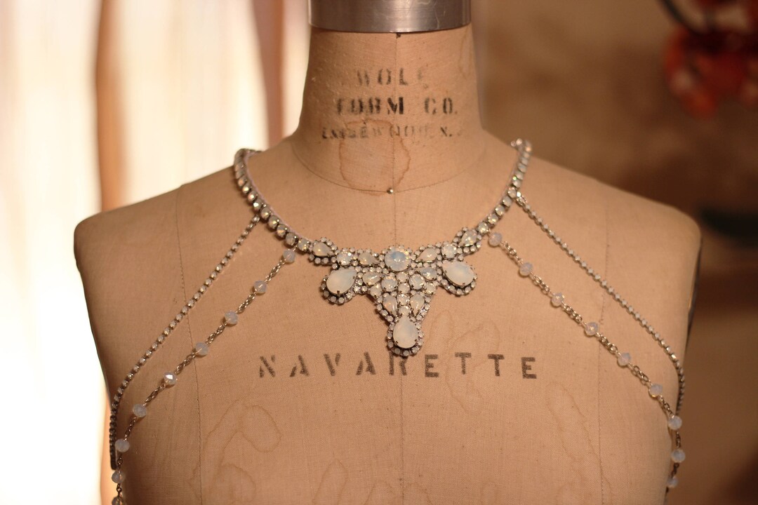 Opal Shoulder Necklace, Shoulder Jewelry, Silver Shoulder Necklace ...