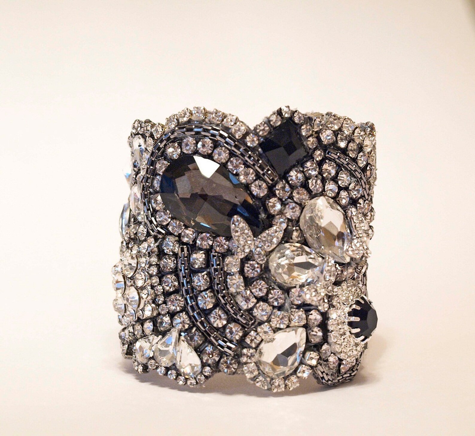 Black Crystal Cuff With Adjustable Clasp Old Hollywood - Etsy