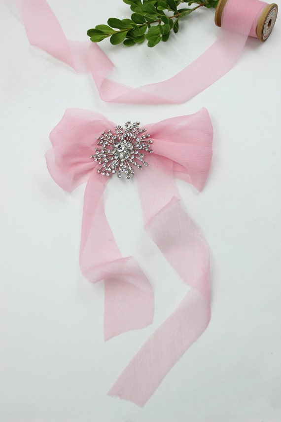 Pink Silk Ribbon Pink Crinkle Ribbon Brooch Bridal Bouquet | Etsy