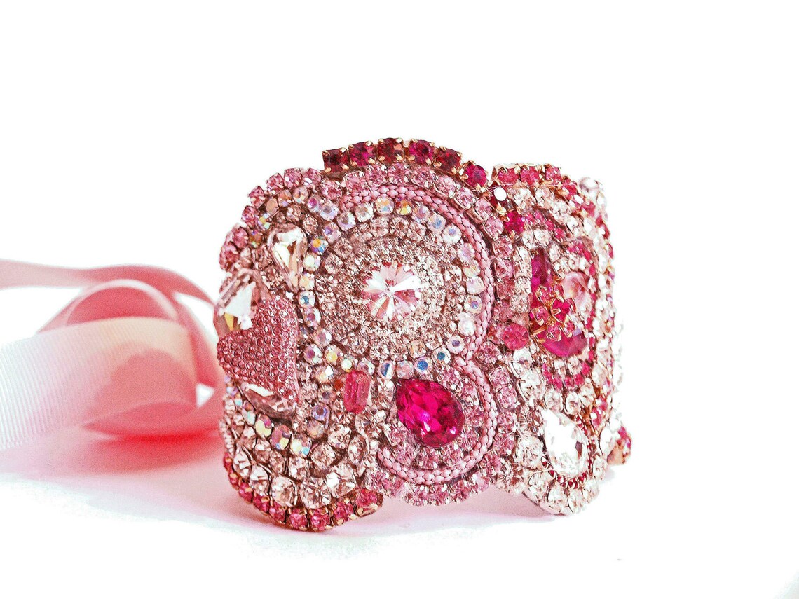 Sweethart Pink Wedding Cuff With Ribbon Ties or Clasp We Can Also Make ...