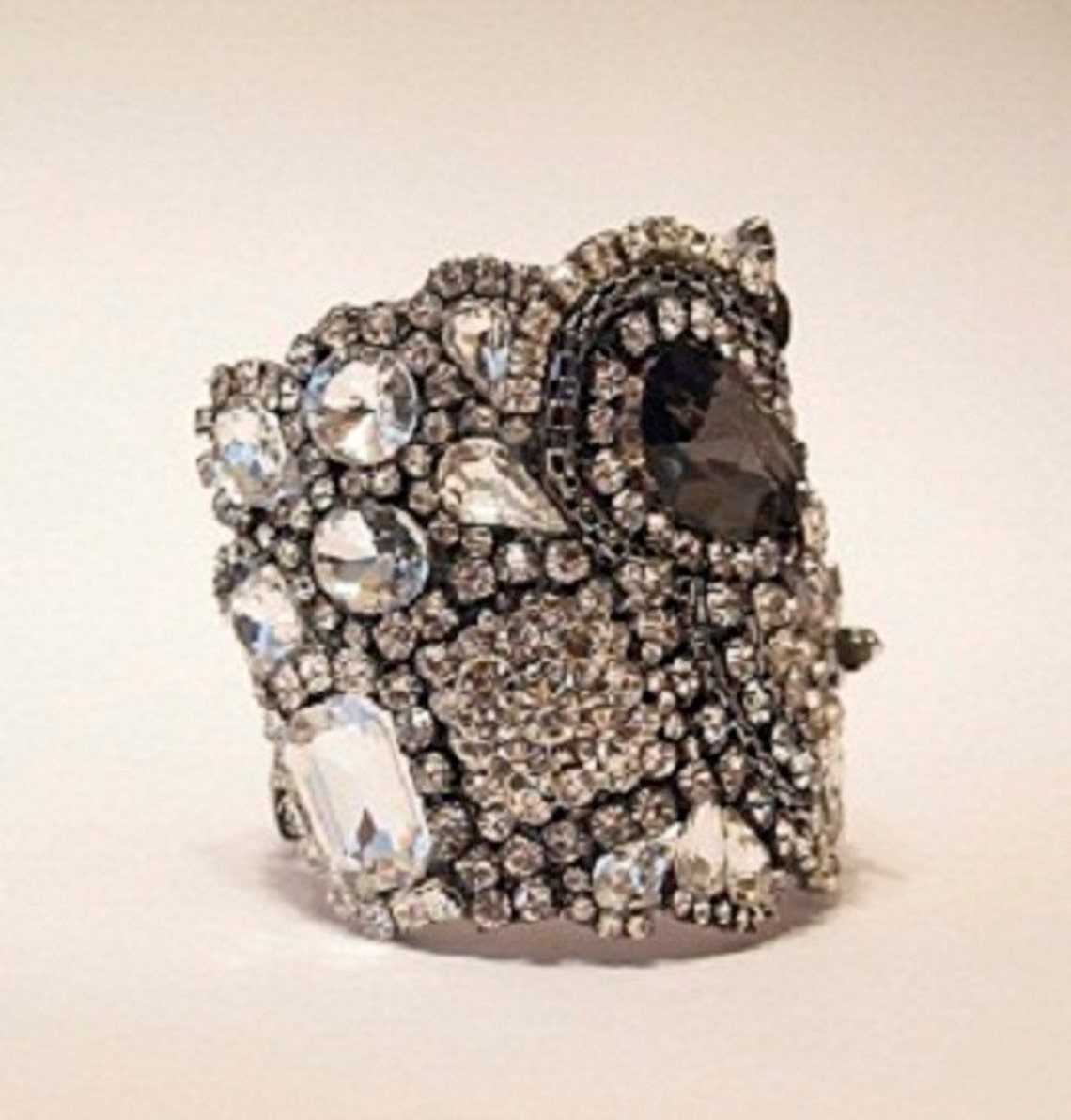 Black Crystal Cuff With Adjustable Clasp Old Hollywood - Etsy