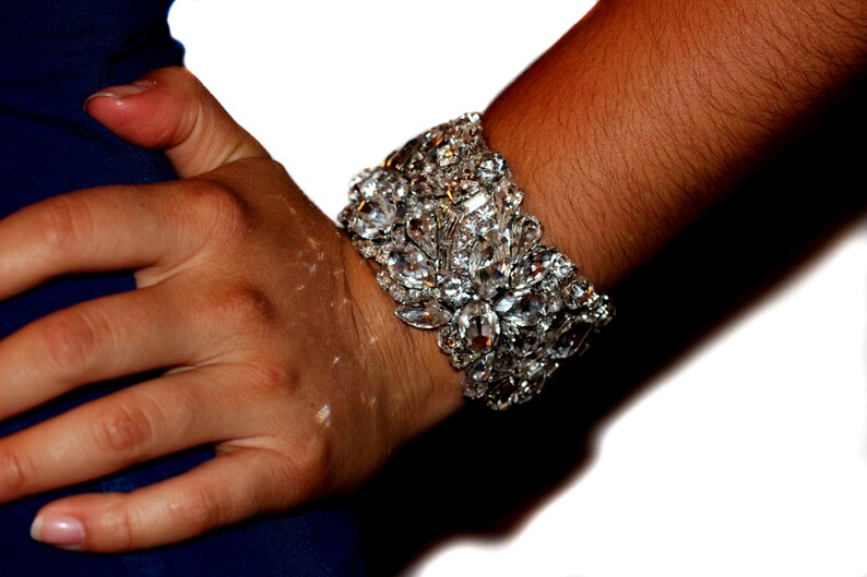 Crystal Rhinestone Cuff, Old Hollywood Rhinestone Cuff, Statement Cuff ...