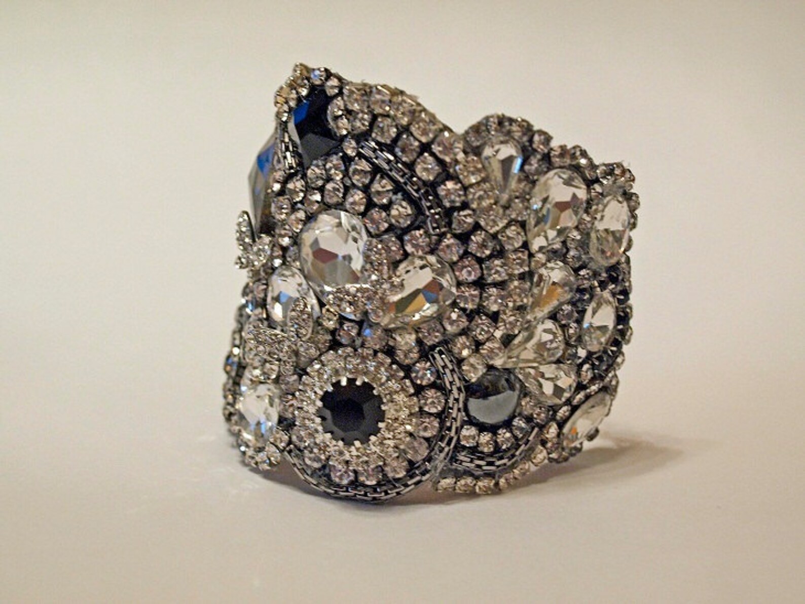 Black Crystal Cuff With Adjustable Clasp Old Hollywood - Etsy