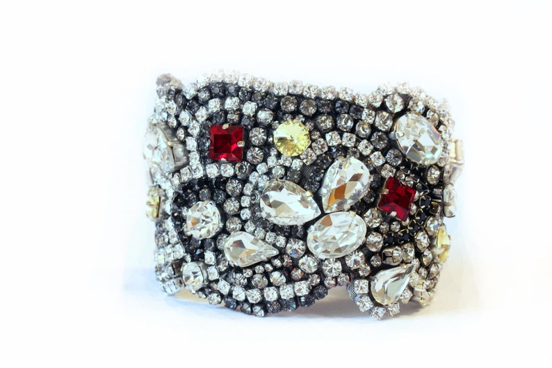 Free Shipping Ruby Red Crystal Bracelet Bridal Crtstal Cuff - Etsy