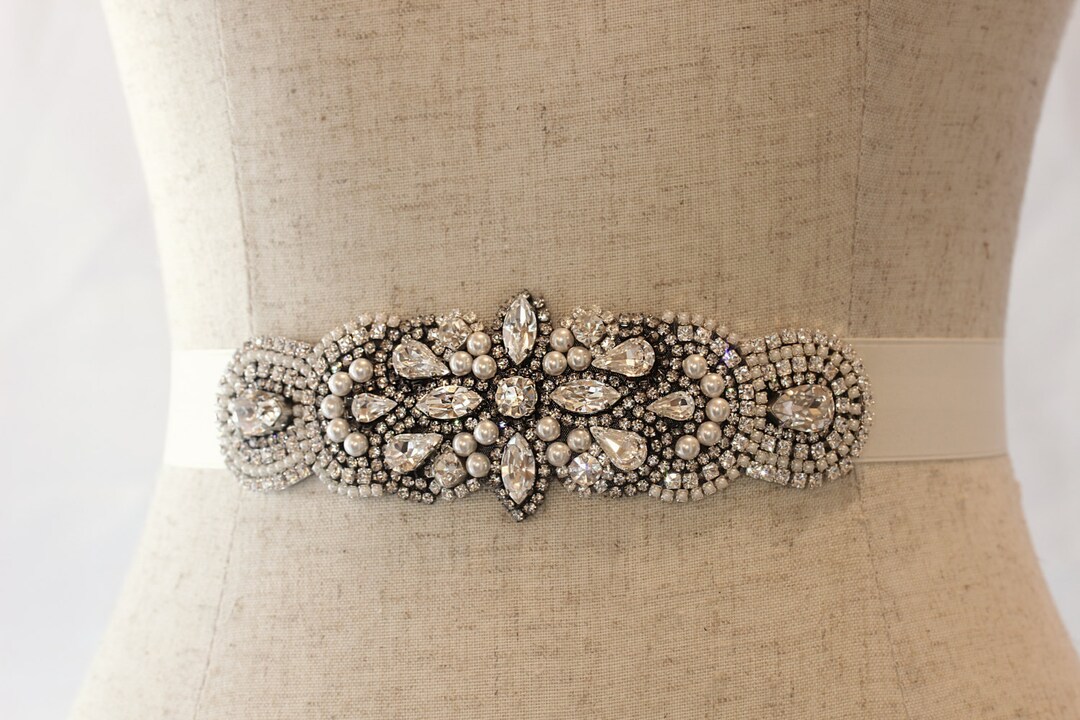 Swarovski Pearl and Crystal Bridal Belt Antique Silver Crystal Bridal ...
