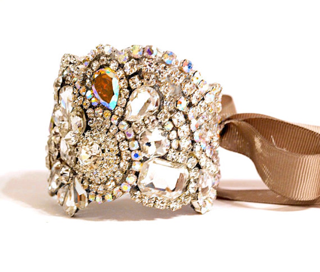 Crystal Cuff With Rhinestone Clasp or Ties - Etsy