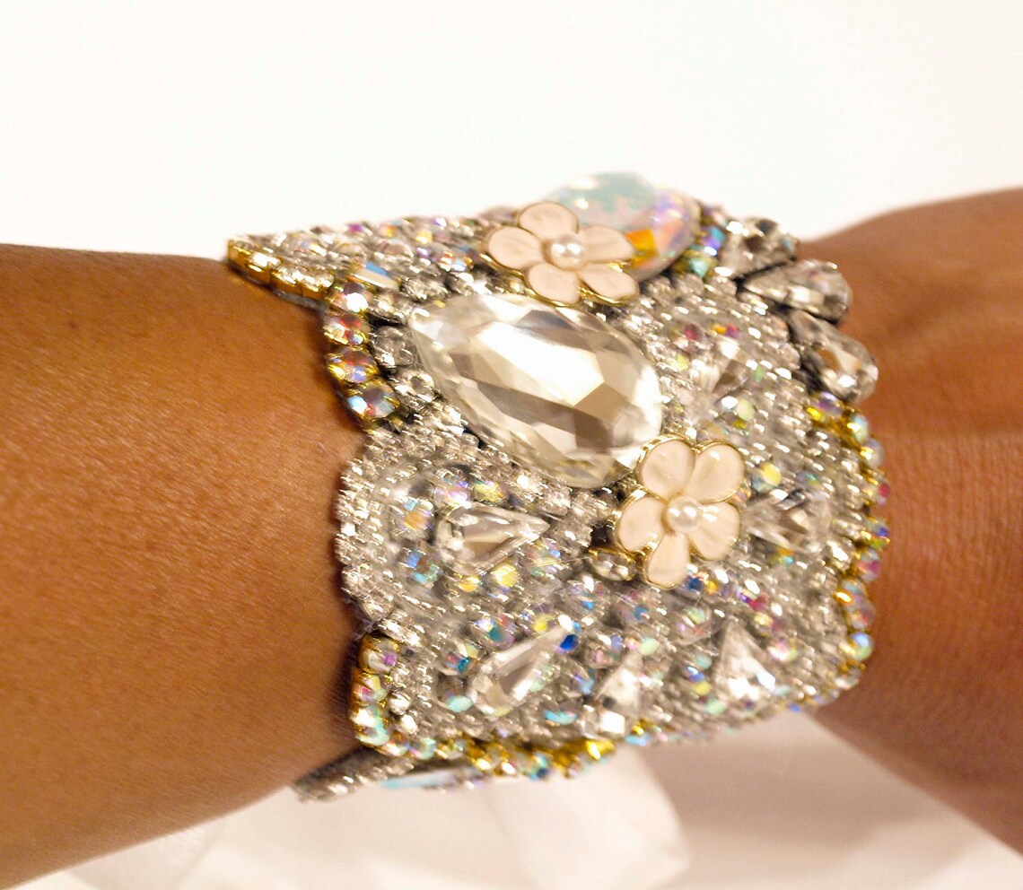 Stunning All Swarovski Crystal Wedding Cuff Clasp or Silk | Etsy