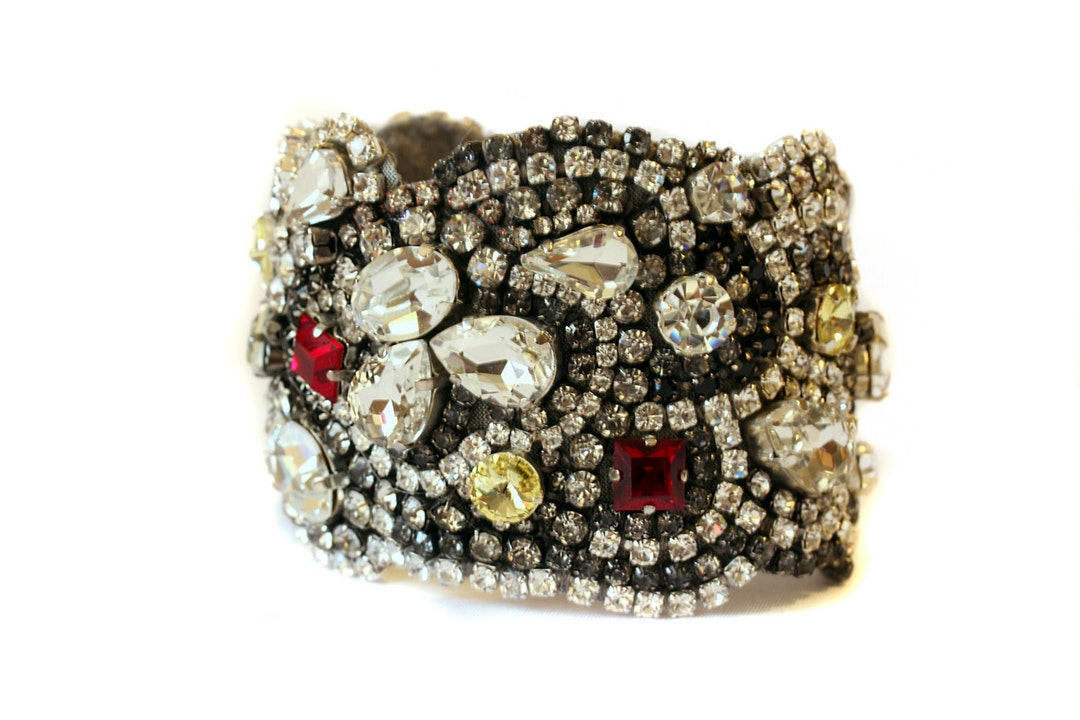 Free Shipping Ruby Red Crystal Bracelet Bridal Crtstal Cuff Ruby and ...