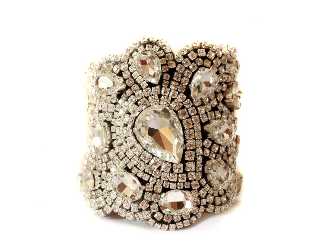 Wide Bridal Cuff Encrusted Crystal Rhinestone Cuff New - Etsy