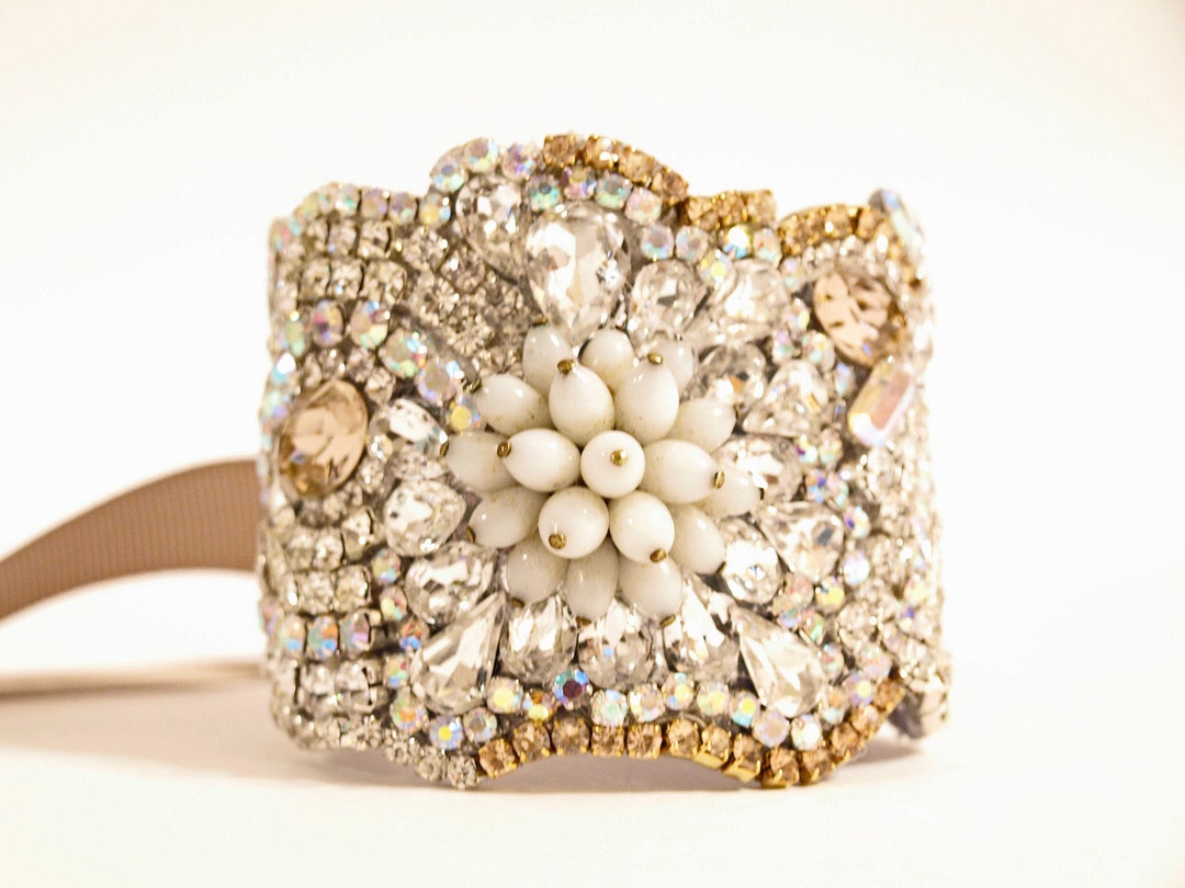 Champagne and Crystal Color Cuff With Interchangeable Ribbon or ...