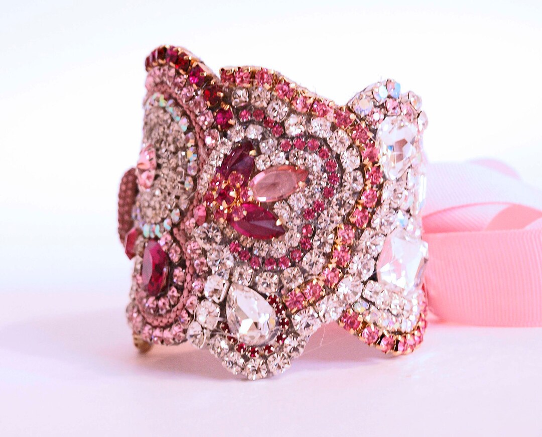 Sweethart Pink Wedding Cuff With Ribbon Ties or Clasp We Can Also Make ...