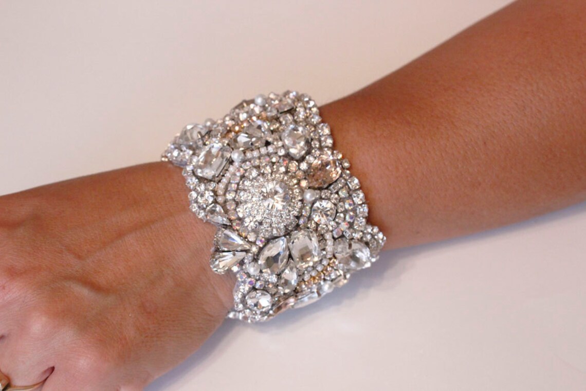 Champagne Crystal Cuff With Rhinestone Clasp - Etsy