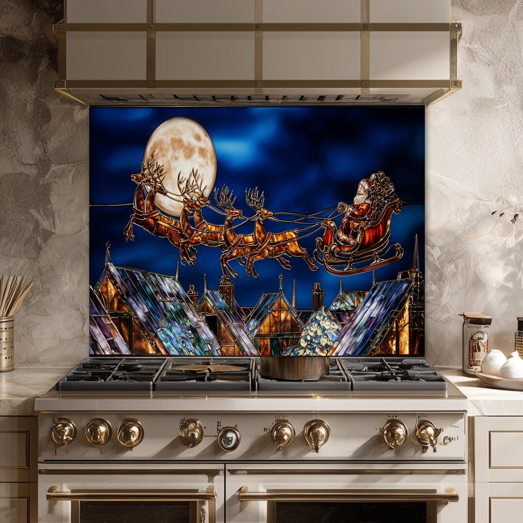 Santa Sleigh Glass Backsplash – Christmas Holiday Kitchen Decor - Etsy