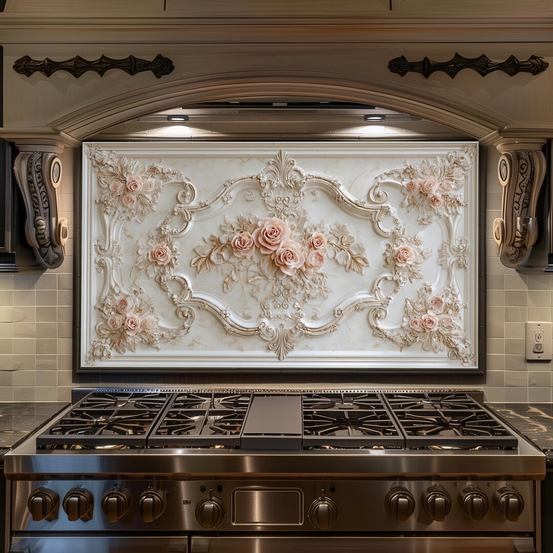 Baroque Rose Kitchen Backsplash – Rococo Style Glass Panel - Etsy