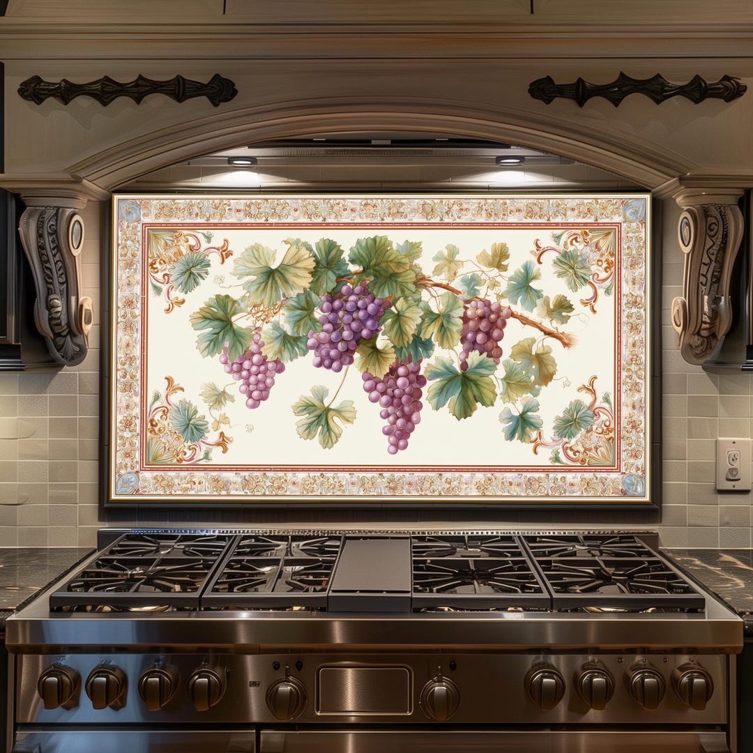 Vintage Grape Vine Backsplash – Tempered Glass Kitchen Backsplash Panel ...