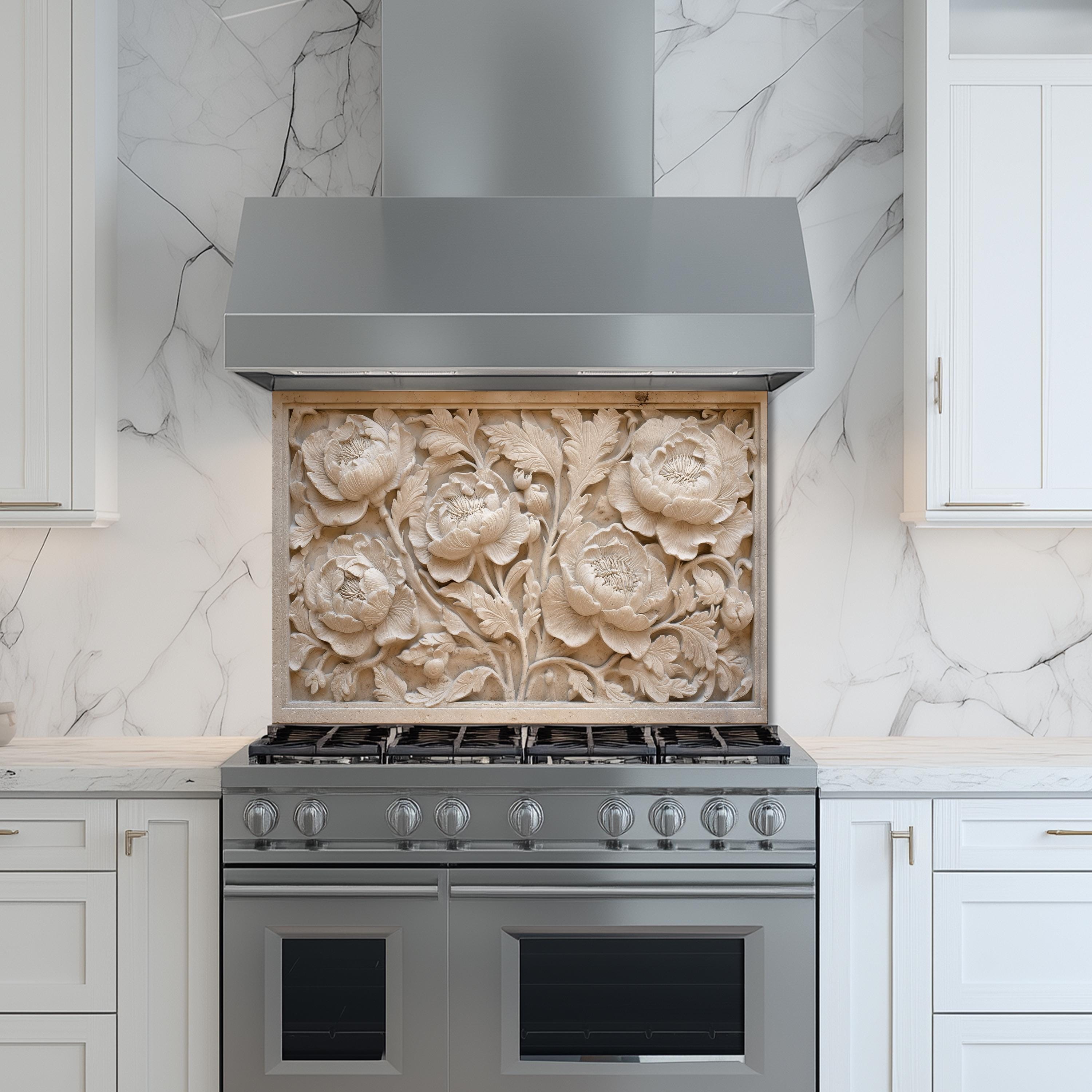 Floral Relief Glass Kitchen Backsplash – Stone Carved Flower Design - Etsy