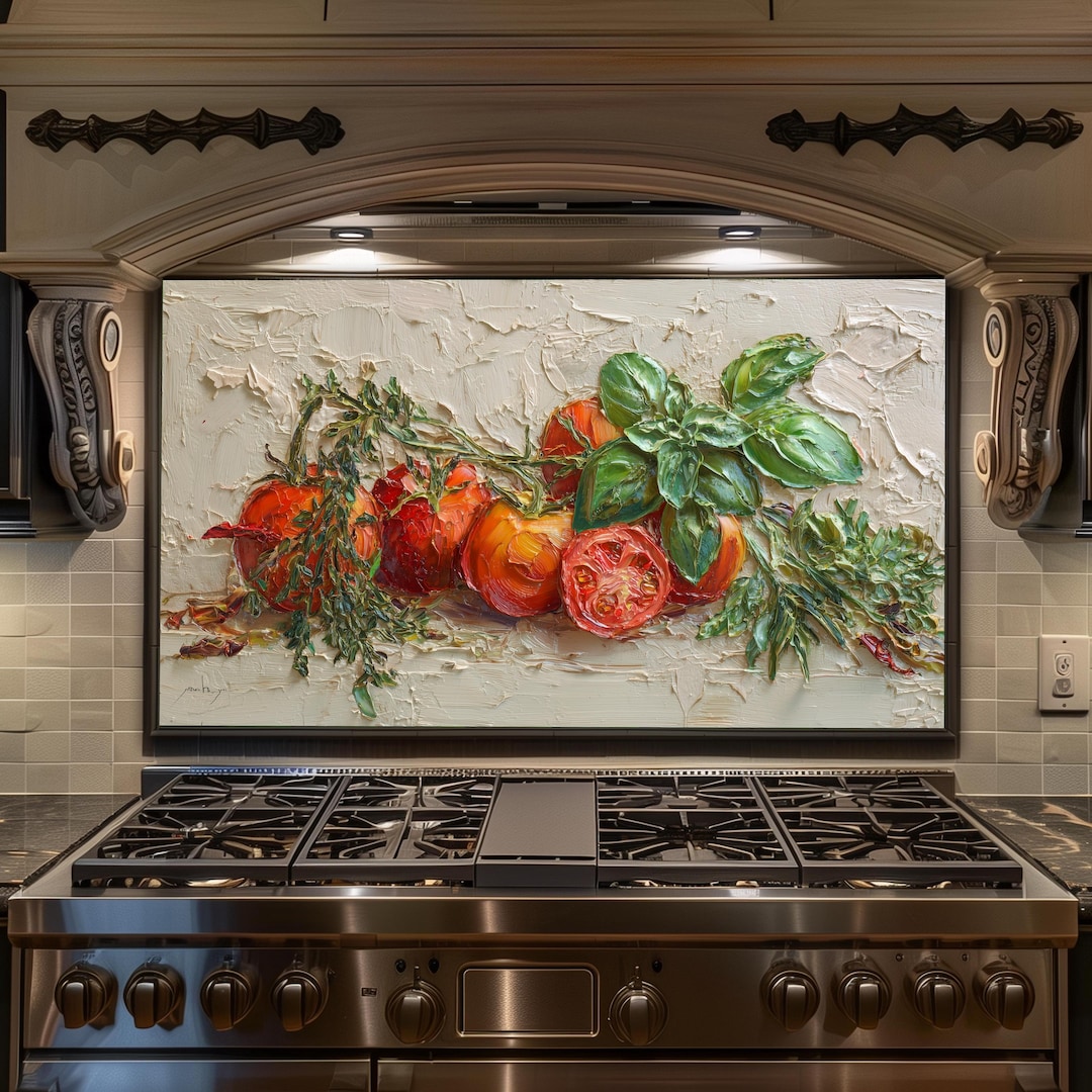Tomato Basil Backsplash – Tempered Glass Kitchen Backsplash Panel ...