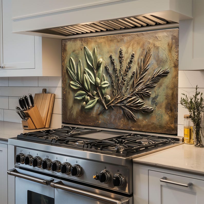 Olive Branch Backsplash – Tempered Glass Kitchen Backsplash Panel ...