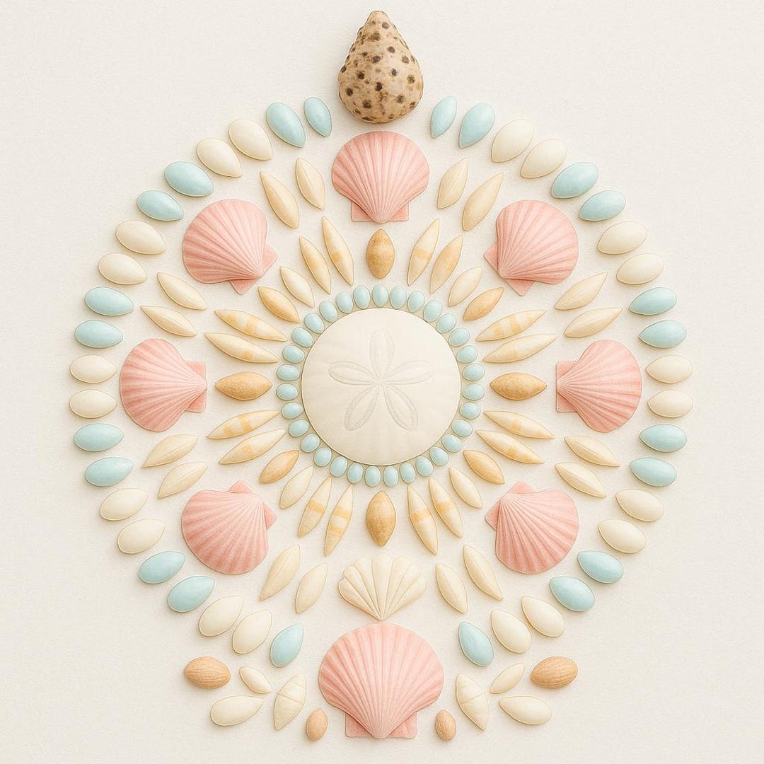 Apricot Lagoon – Pastel Shell Mandala, Soft Peach Coastal Wall Art ...