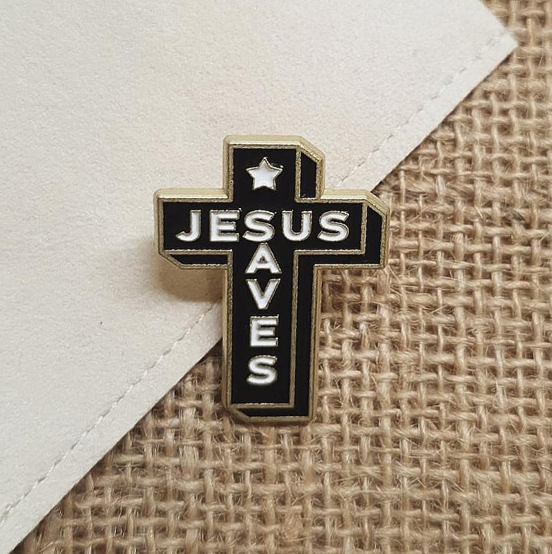 Cross Enamel Pin Badge • "jesus Saves" • Faith-based Christian Pin - Etsy