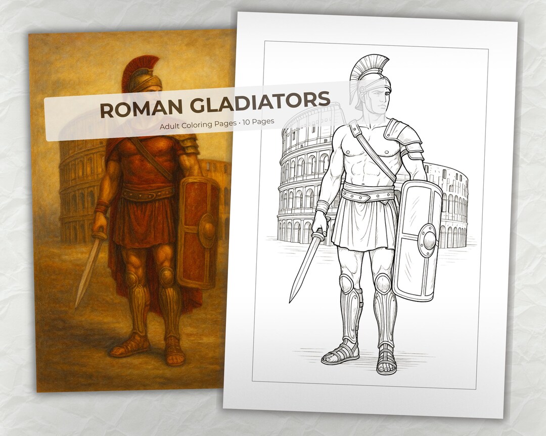 Roman Gladiators Coloring Pages for Adults – 10 Epic Warrior Line Art ...