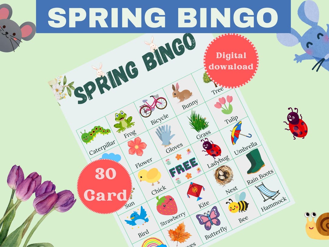 Spring Bingo for Kids 30 Printable Cards Classroom Game - Etsy