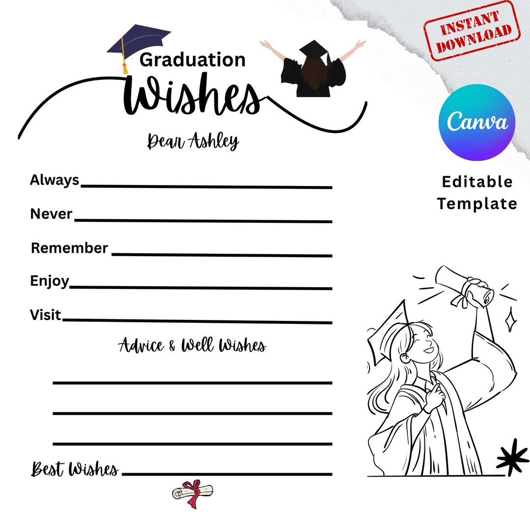 BLAIR Minimalist Graduation Advice and Wishes Card, Modern Boho ...