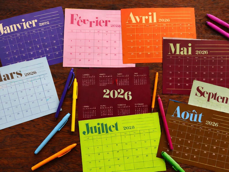 Printable 2026 Calendar – Colorful Retro NEON Style - Etsy