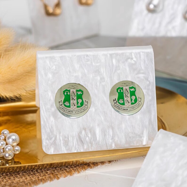AKA Alpha Kappa Alpha Sorority Round Stud Earring, S925 Sterling Silver ...