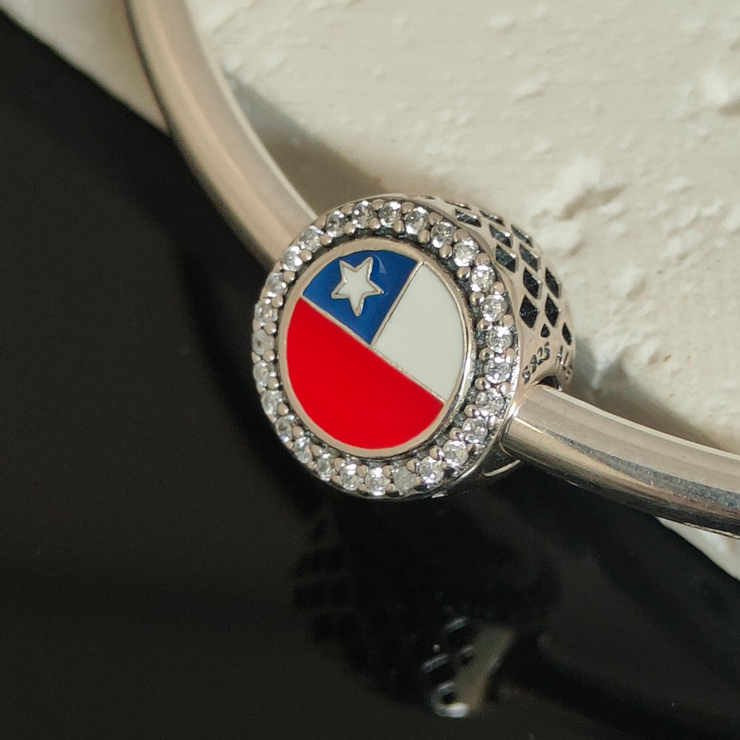 Chile Flag Bead Charm, Chile Travel Vacation Button Jewelry Gift, S925 ...