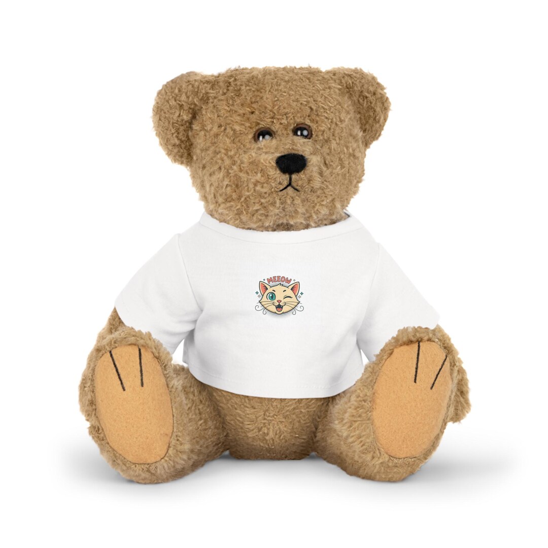 Vintage Cat Patch Plush Toy | Teddy Bear in Printed T-shirt - Etsy