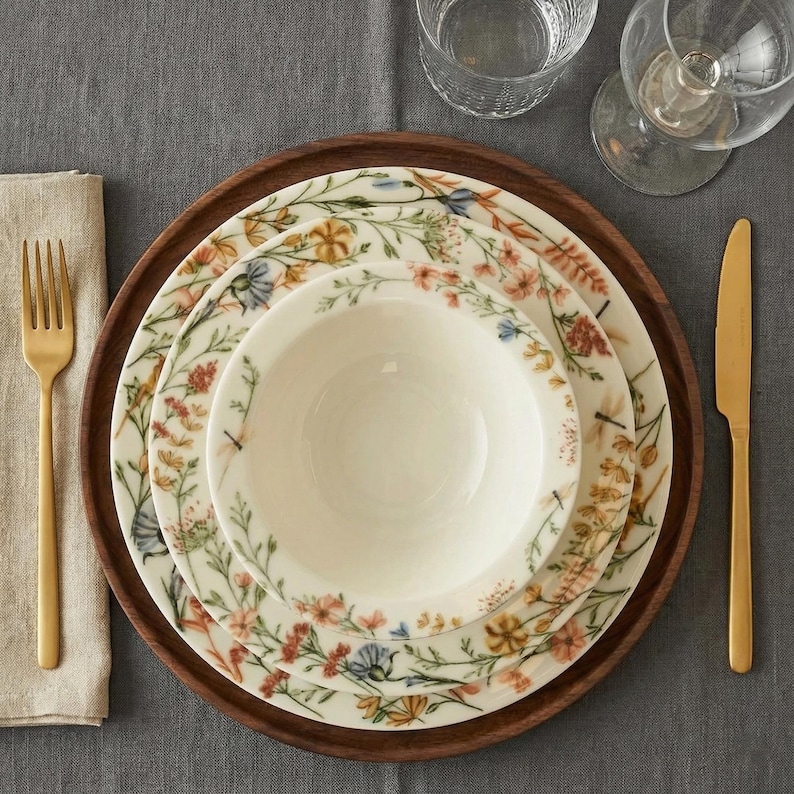 Vintage Porcelain Dinnerware Set – Multi Color Floral China, Microwave ...