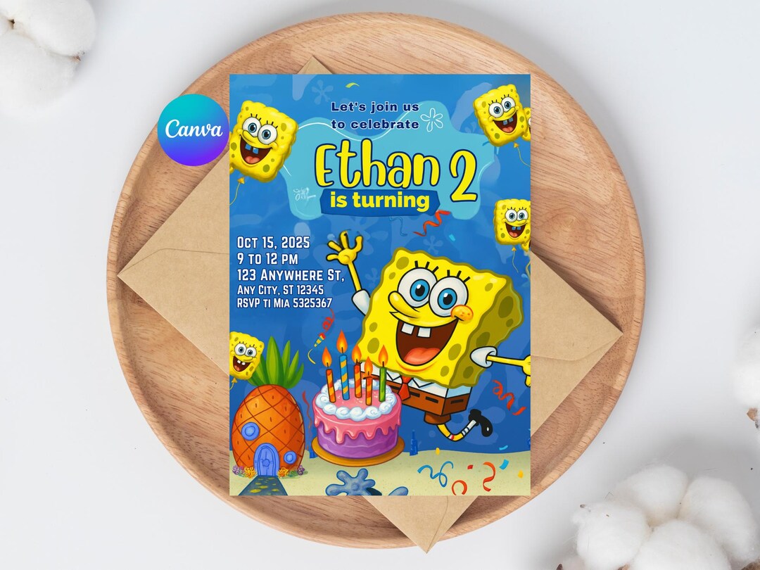 Spongebob 2nd Birthday Invitation Template, Under the Sea (digital) - Etsy