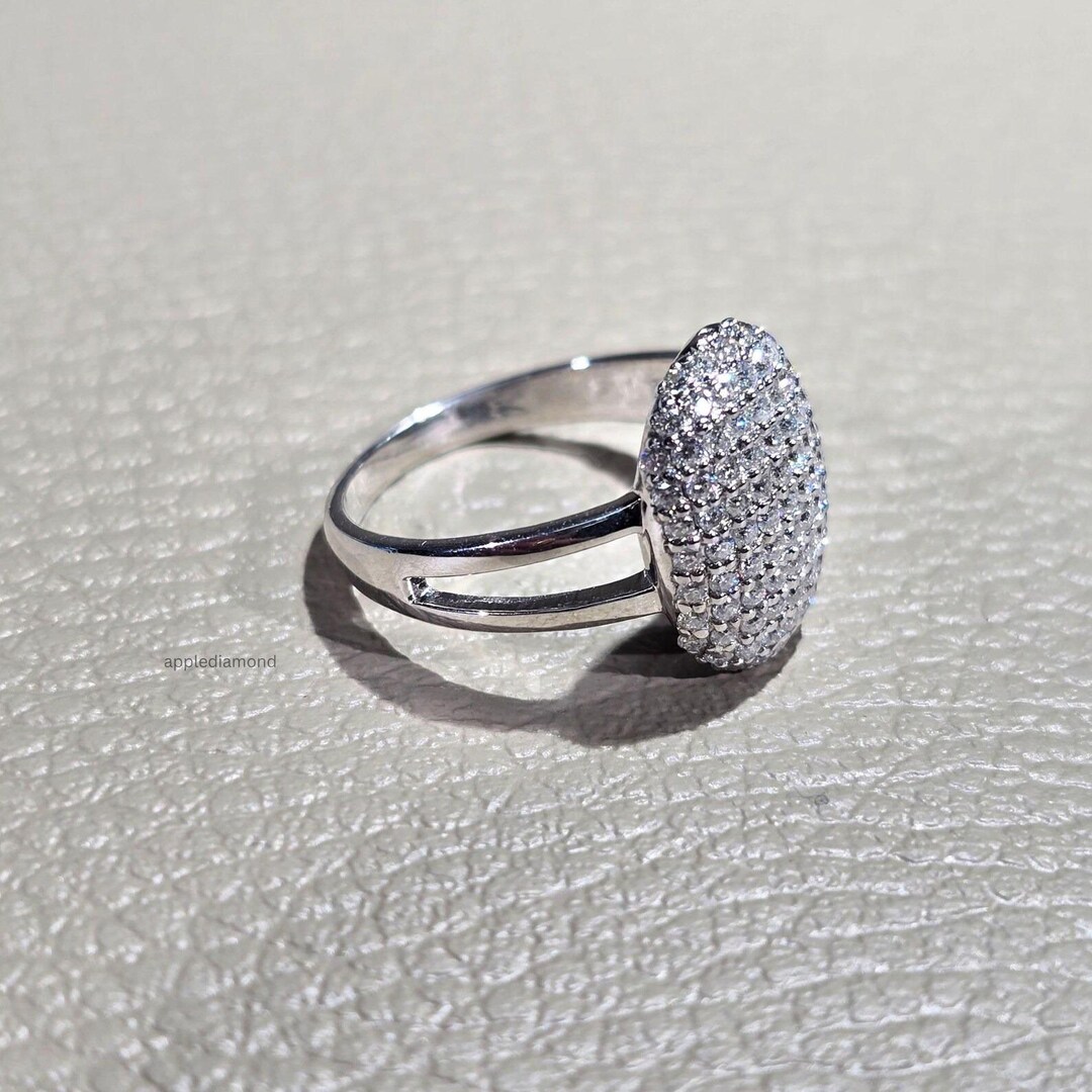 Statement Pavé Diamond Ring Split Shank Oval Cocktail Ring 925 Sterling ...