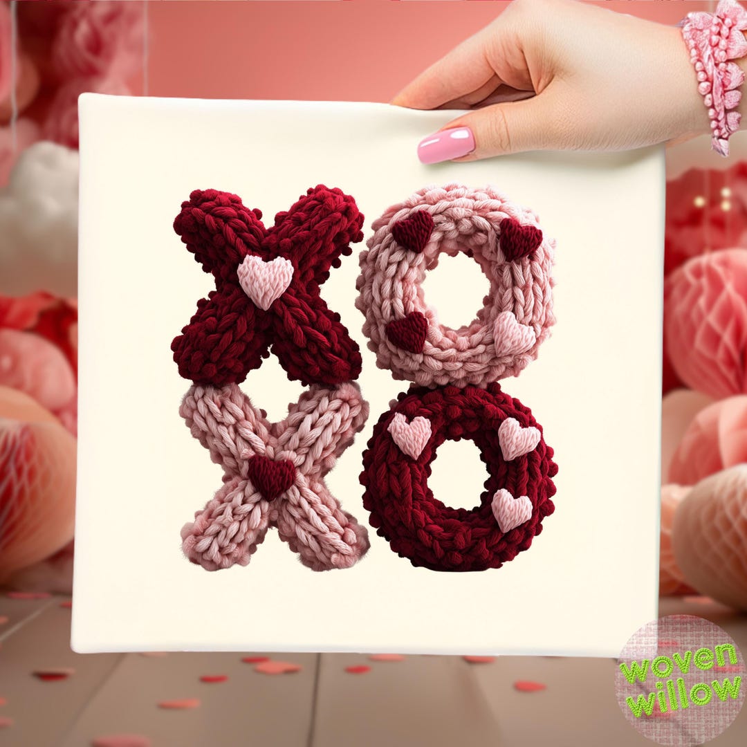 XOXO Valentine's Day PNG: Faux Yarn Crochet Coquette Deep Red Pink ...