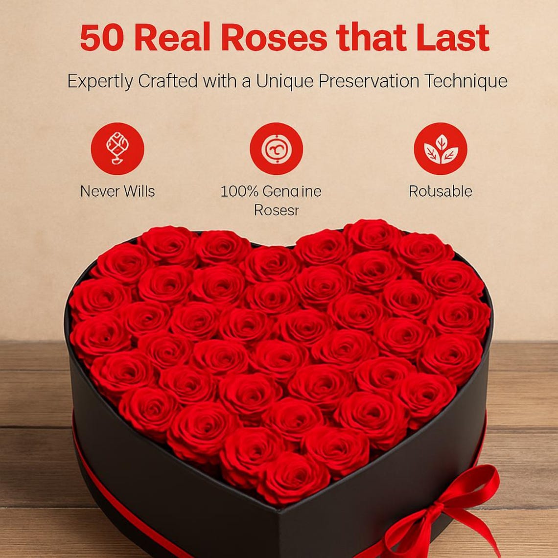 50 Preserved Roses in Heart Box - Etsy