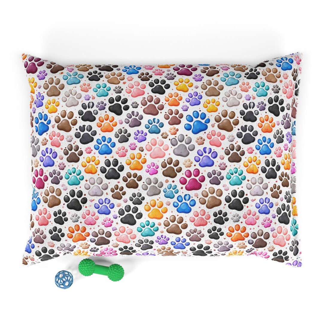 Colorful Paw Print Pattern Pet Bed | Multicolor Dog Cat Bed - Etsy