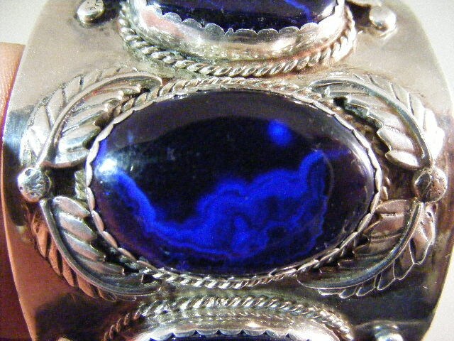 Vintage Museum Quality Banded Azurite Three Stone Southwest Cuff ...