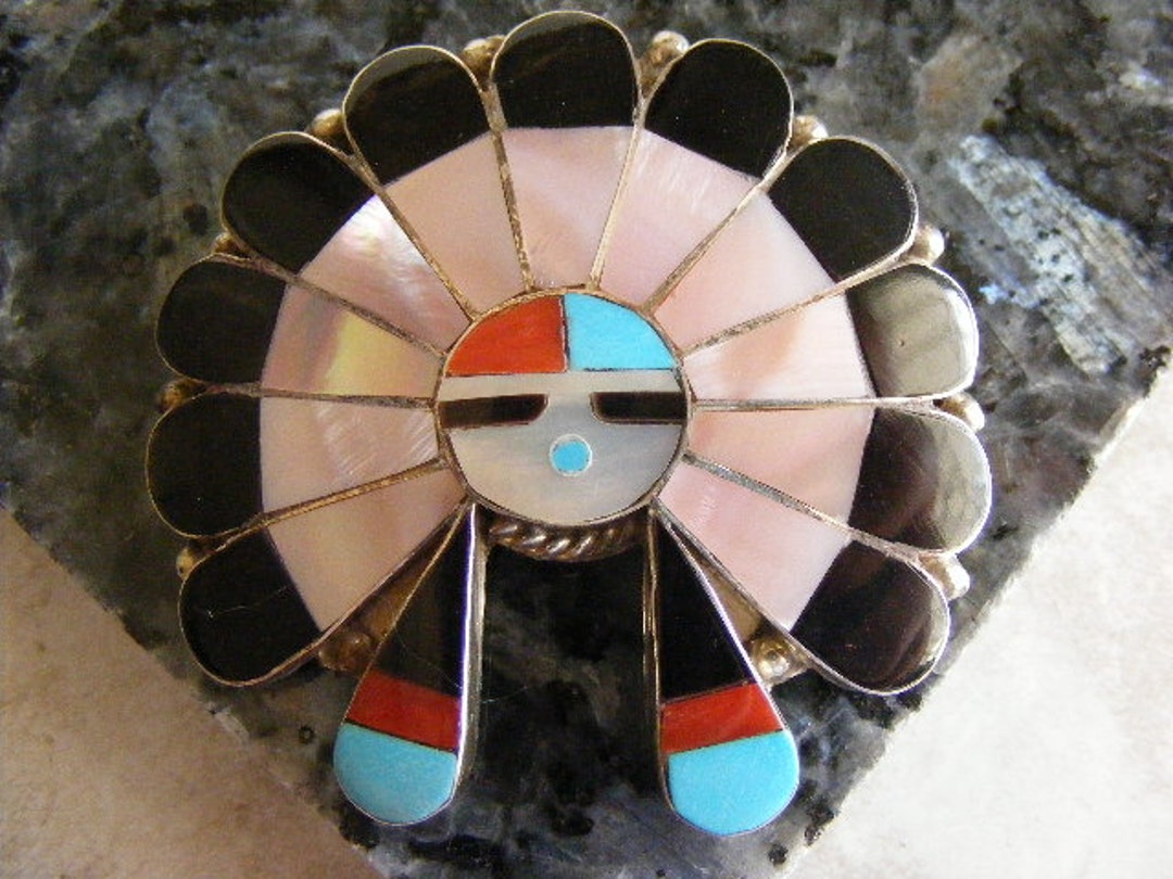 Signed Native American Zuni Inlay Sunface Pin Pendant Lot 2865 - Etsy
