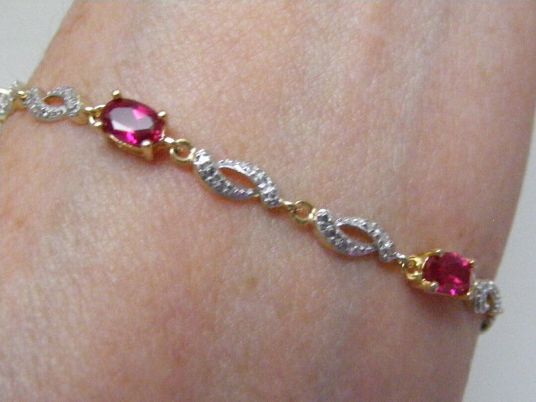 Faux Ruby Tennis Bracelet in Gold Over Sterling Silver .....lot 6488 - Etsy